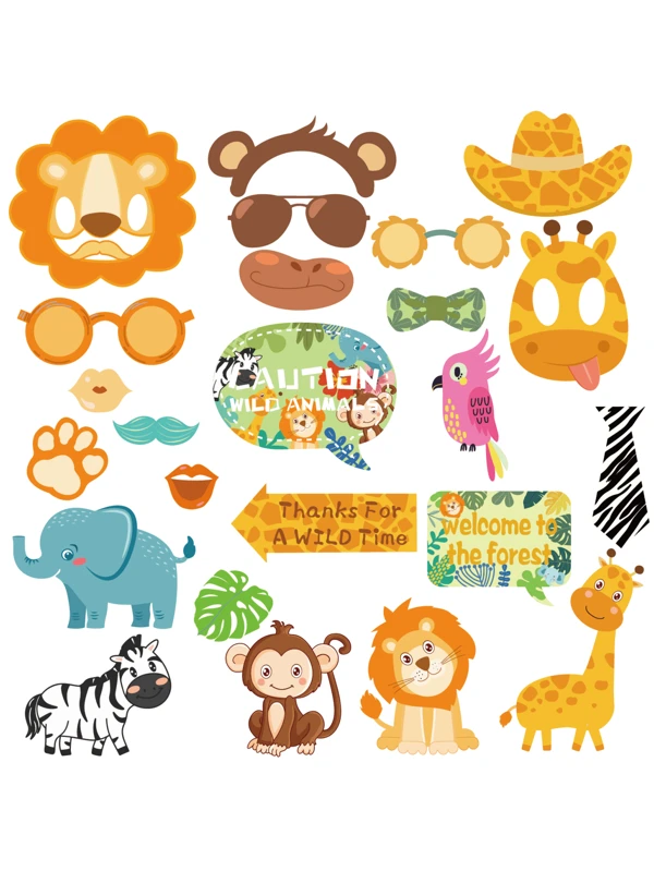 25pcs Jungle Safari Photo Booth Props Wild Animals Forest Themed Party ...