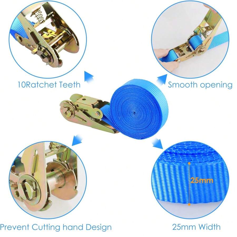 10 Piece Tie Down Straps With Ratchet, 6 M Long 25 Mm Ratchet Straps ...