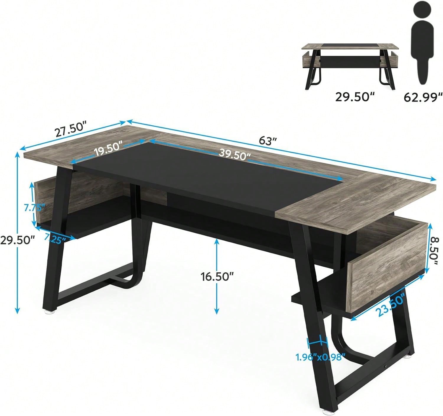 Tribesigns 63 Inches Desk With Bottom Shelves, Large Executive Desk ...