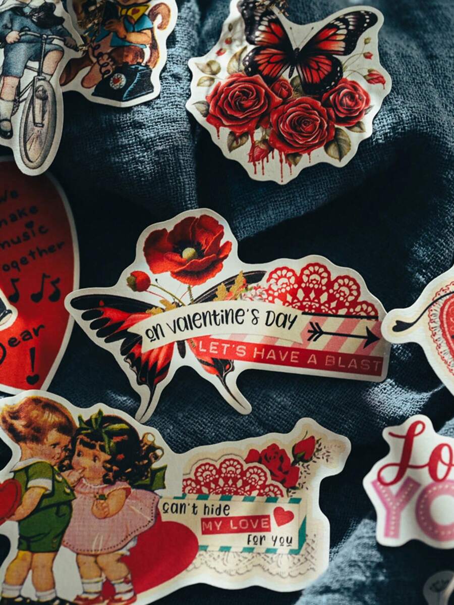 100 Pcs Vintage Cute Lovers Valentine's Day Quote Stickers Junk Journal ...