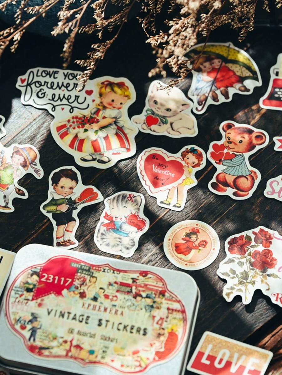 100 Pcs Vintage Cute Lovers Valentine's Day Quote Stickers Junk Journal ...