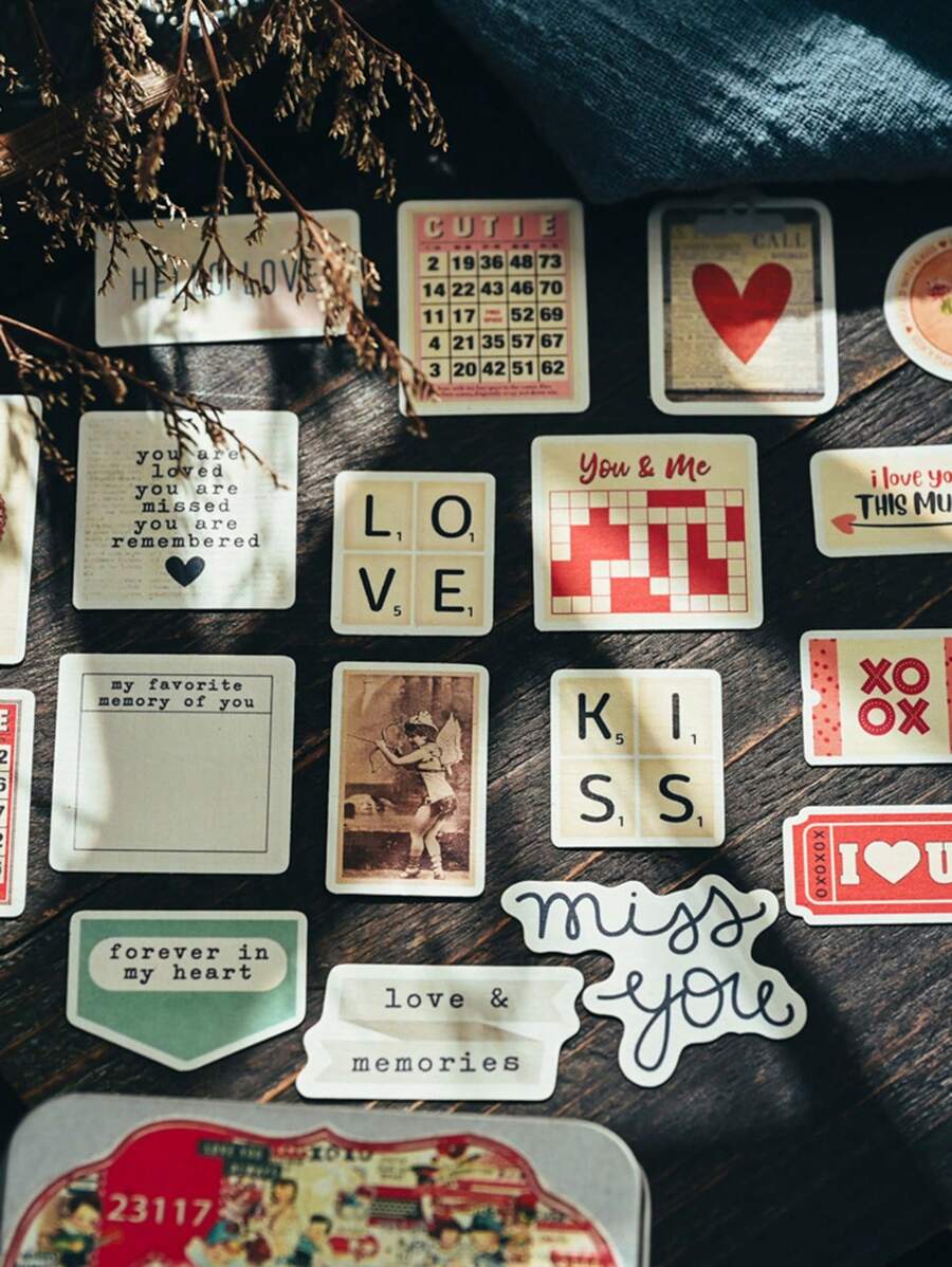 100 Pcs Vintage Cute Lovers Valentine's Day Quote Stickers Junk Journal ...