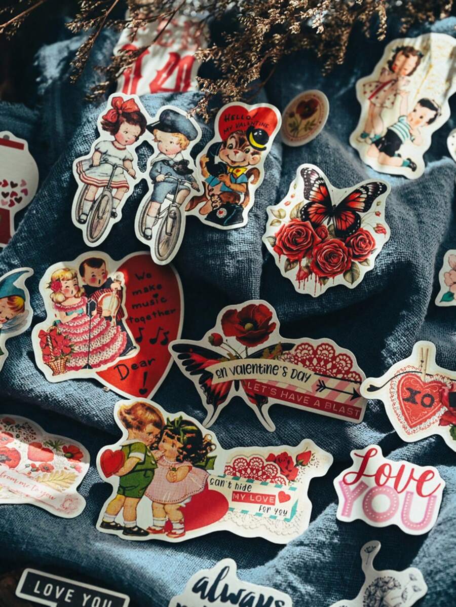 100 Pcs Vintage Cute Lovers Valentine's Day Quote Stickers Junk Journal ...