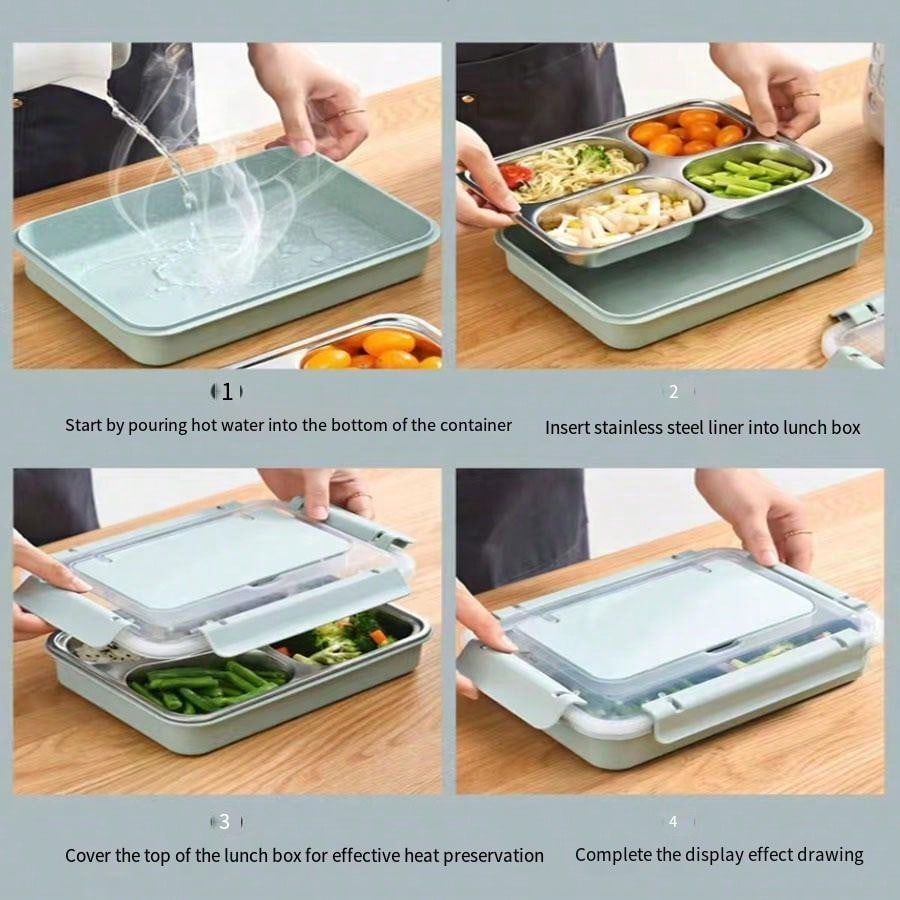 304 Stainless Steel Divided Lunch Box With Lid, Portable Fruit ...