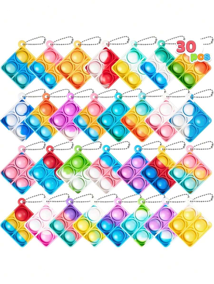 Syncfun Square Pop Fidget Keychain Mini Fidget Toys Bulk 30 Pack Party Favors, Goodie Bag ...
