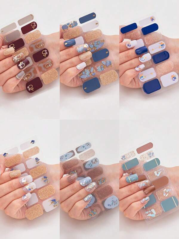 6 Laser Gilded Glitter Nail Stickers+3 Small Nail Files | SHEIN USA