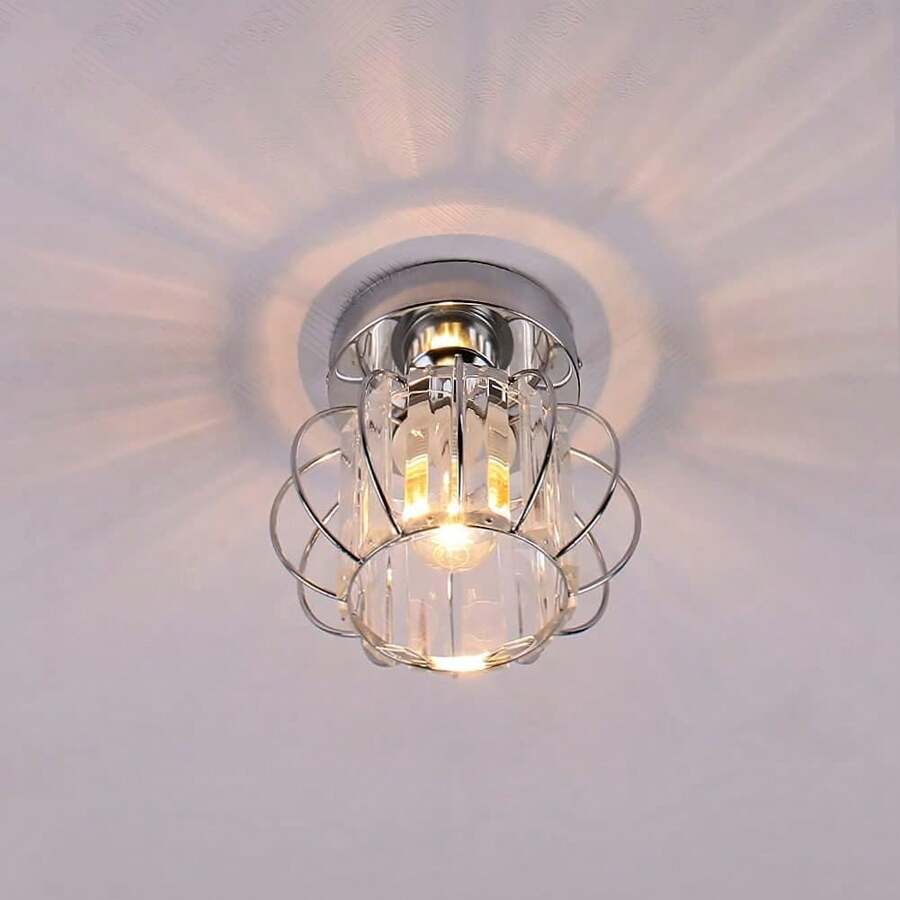 1pc-Small Chandelier Semi Flush Mount Ceiling Light Fixture Chrome Flush Mount Ceiling Lighting ...
