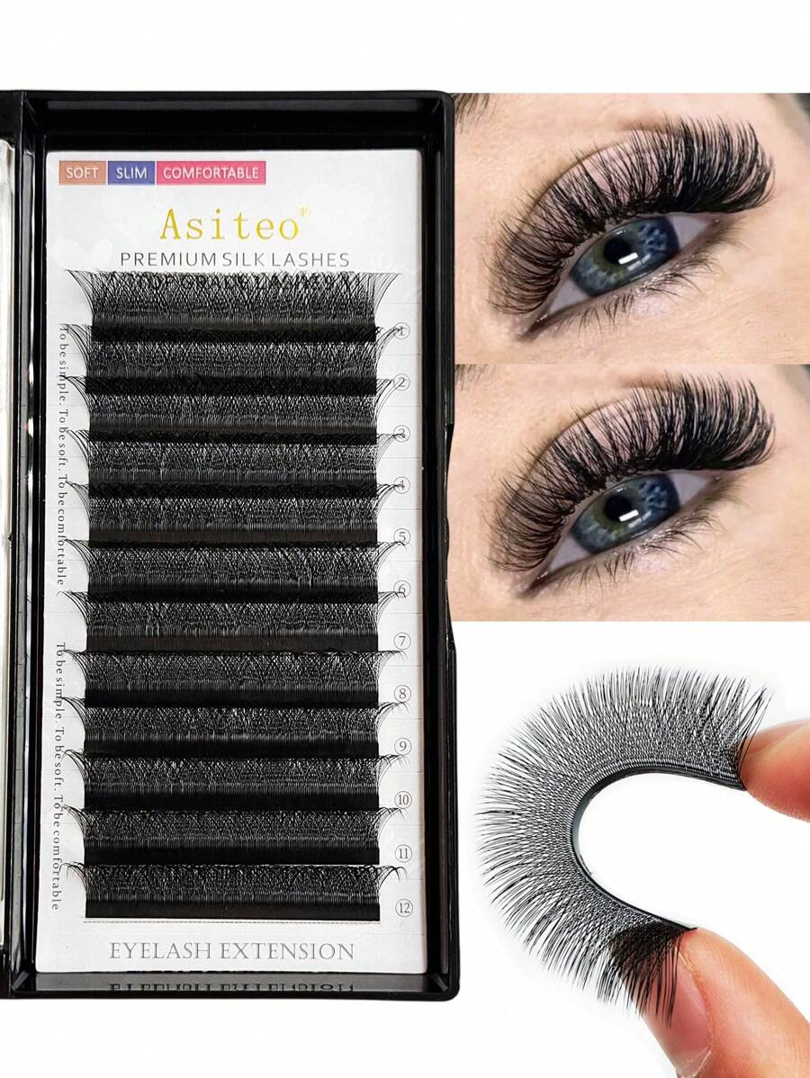 Asiteo 3D W Shape Eyelash 0.07mm Thickness D Curl Grafting Individual ...