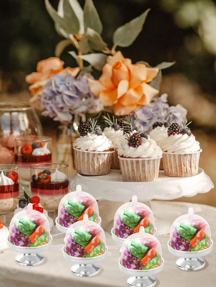 12 Pack Mini Cake Stand With Lid, Plastic Cupcake Stand Plate Dome ...