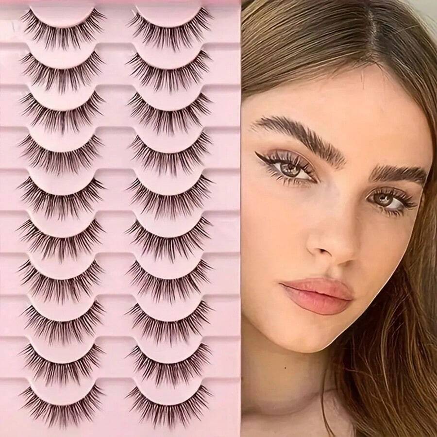 10 Pairs Of 3D Natural Appearance Transparent Stem Fake Eyelashes ...