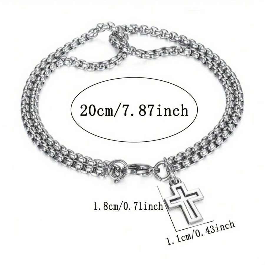Stainless Steel Hollow Cross Double Chain Cross Men's Fashion Bracelet ...
