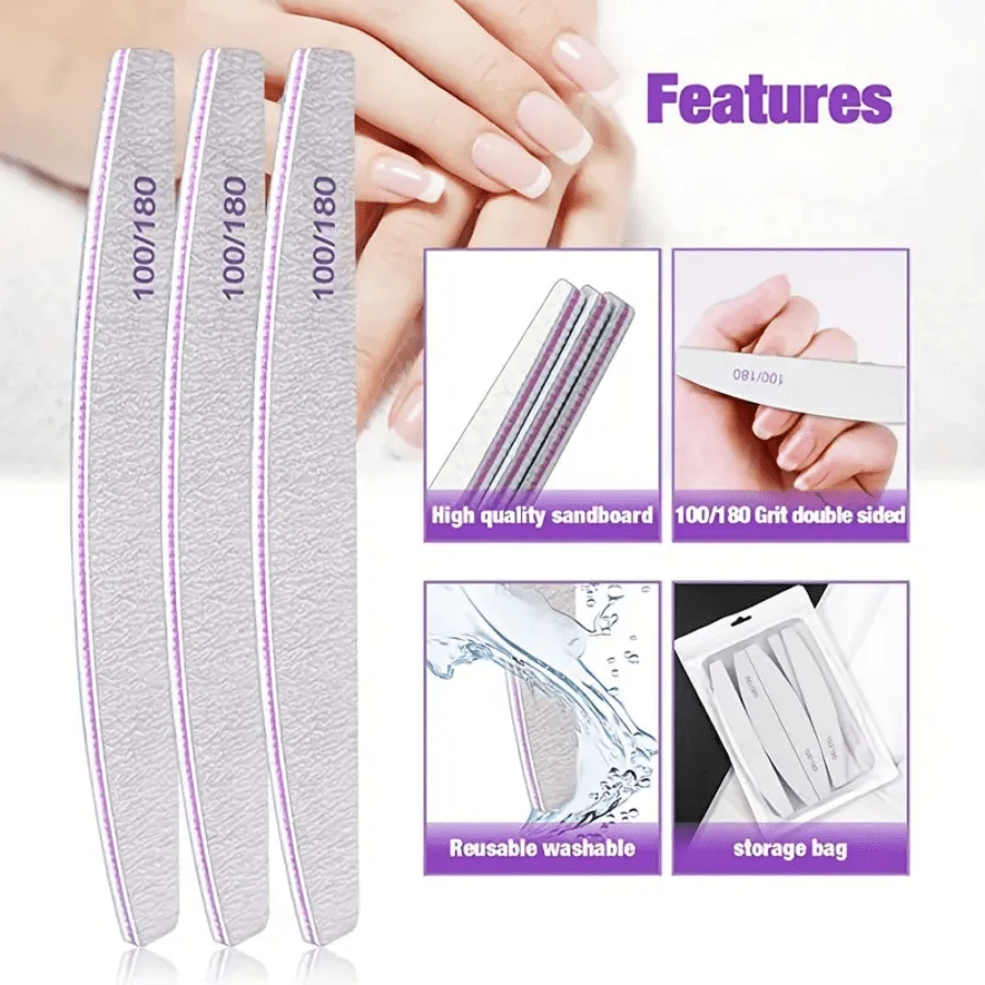 50 Pieces 100/180 Grits Nail Files And Buffers Professional Double Sided Emery Boards Manicure ...