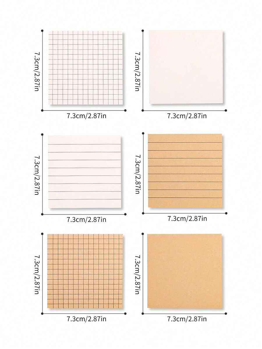 9pcs, Kraft Paper White Blank Lined Grids Sticky Notes Horizontal Line ...