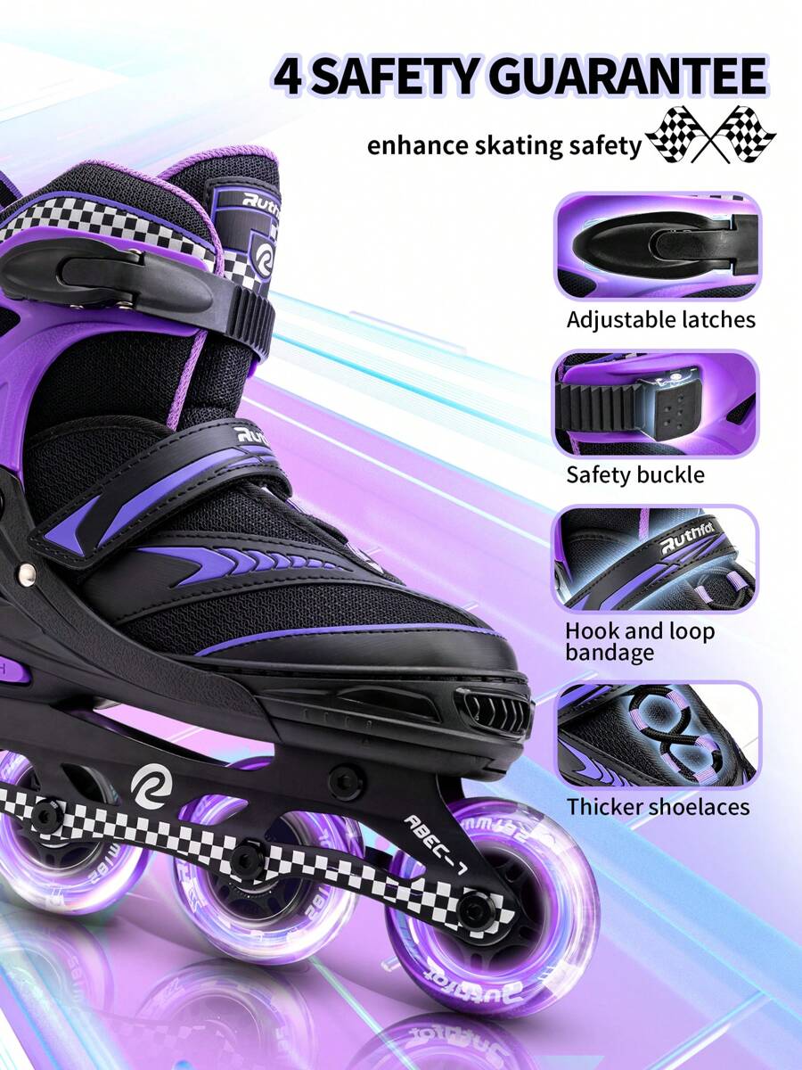 Purple Adjustable Inline Skates With Full Light Up Wheels, For Boys And ...