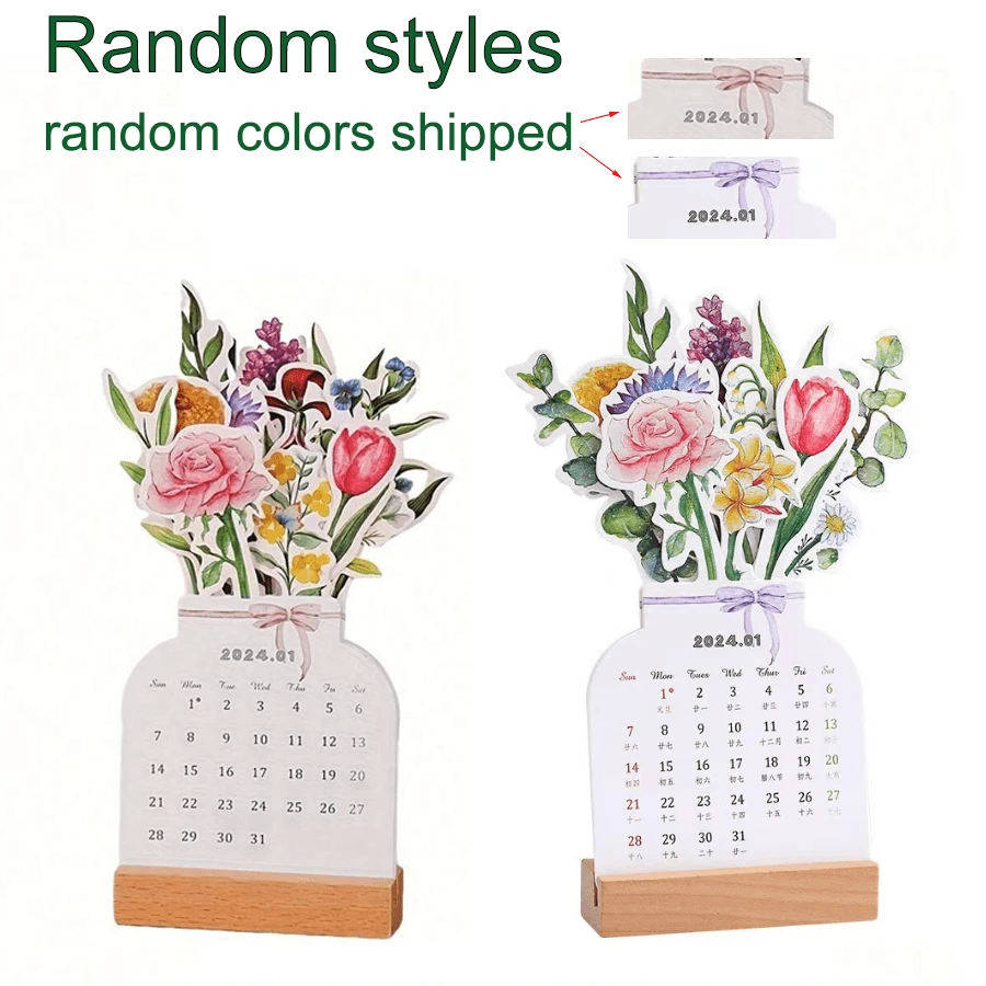 2024 New Year Flower Desk Calendar, Creative Floral Desk Calendar, Vase ...