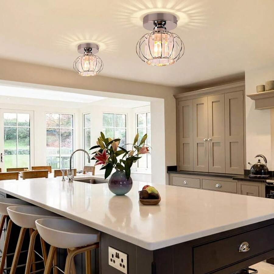 1pc-Small Chandelier Semi Flush Mount Ceiling Light Fixture Chrome Flush Mount Ceiling Lighting ...