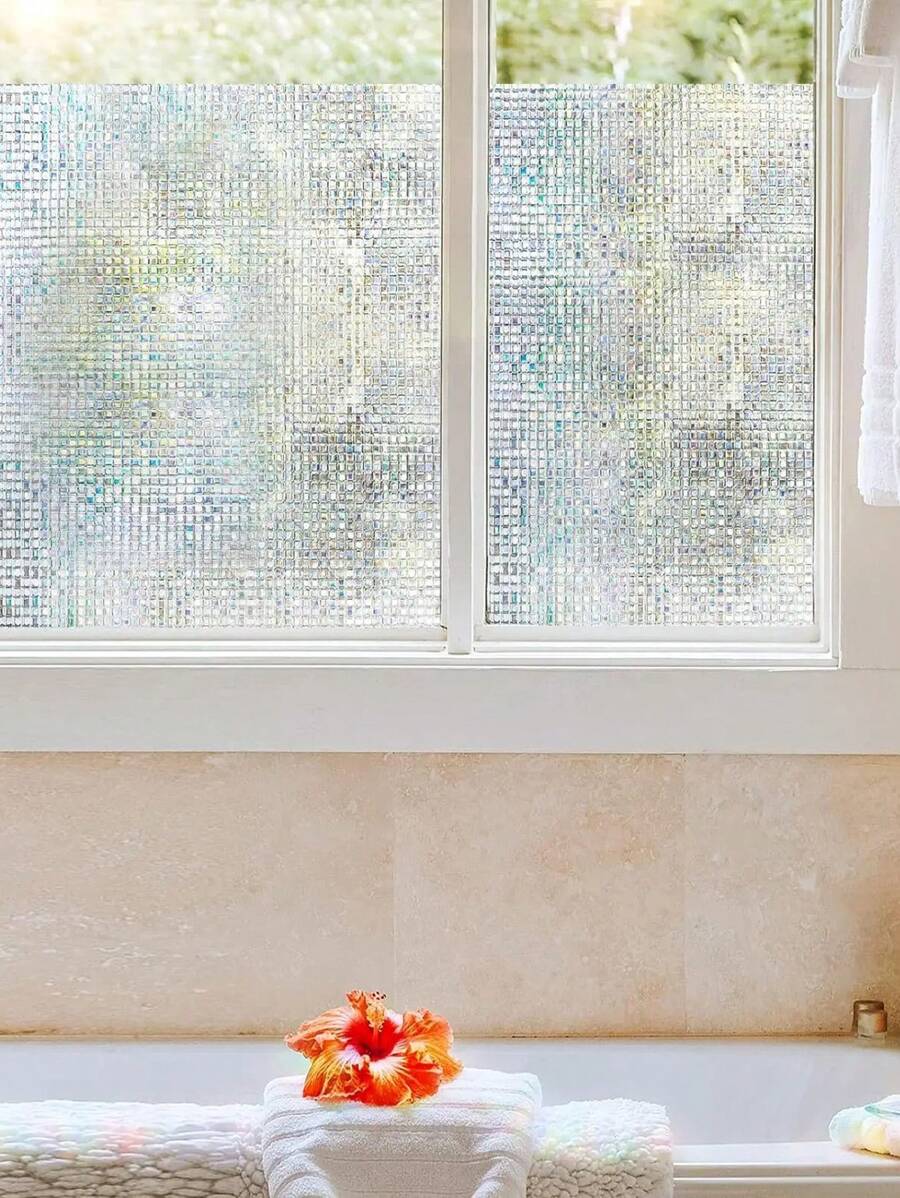 1 Roll Small Check Mosaic Static Rainbow Electrostatic Glass Film, Self ...