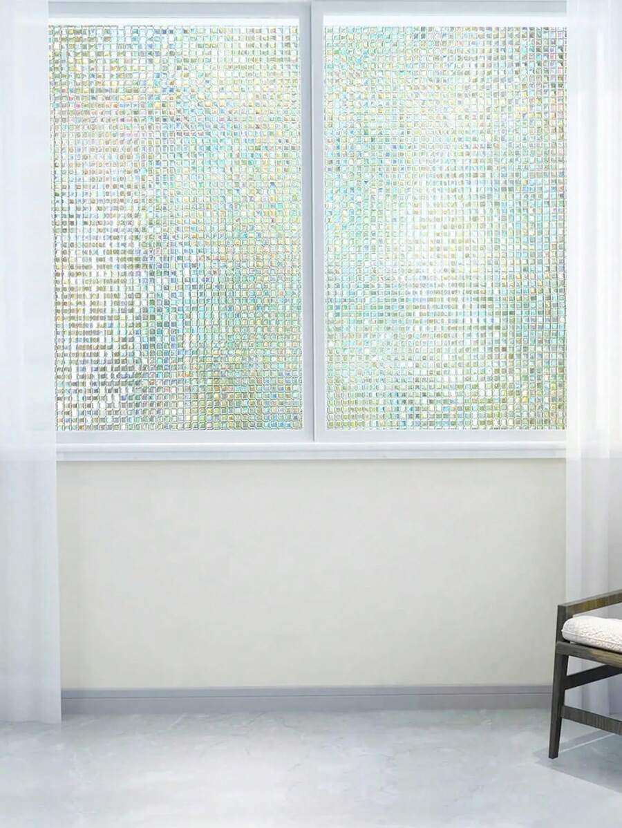 1 Roll Small Check Mosaic Static Rainbow Electrostatic Glass Film, Self ...