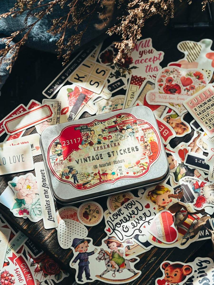 100 Pcs Vintage Cute Lovers Valentine's Day Quote Stickers Junk Journal ...