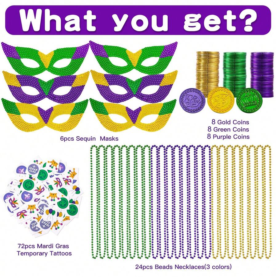 126pcs Mardi Gras Party Favors Set Mardi Gras Beads Necklace Mask Mardi ...