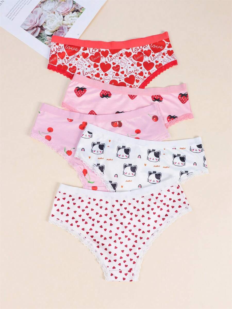 Morvia 5pcs Cute Valentine's Day Sexy Panties Set, Women's Heart ...