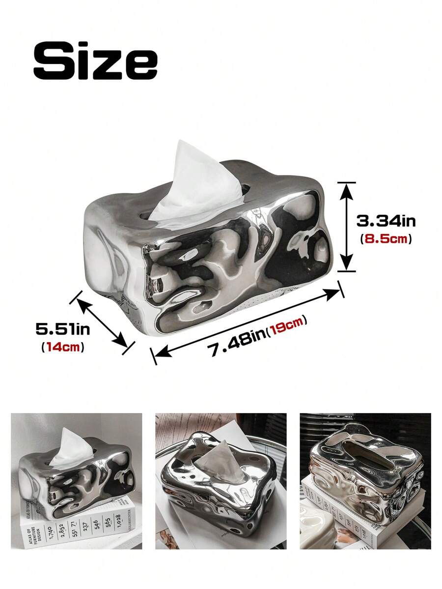 1pc Luxury Glacier Ceramic Tissue Box Holder, Silver Creative Design ...