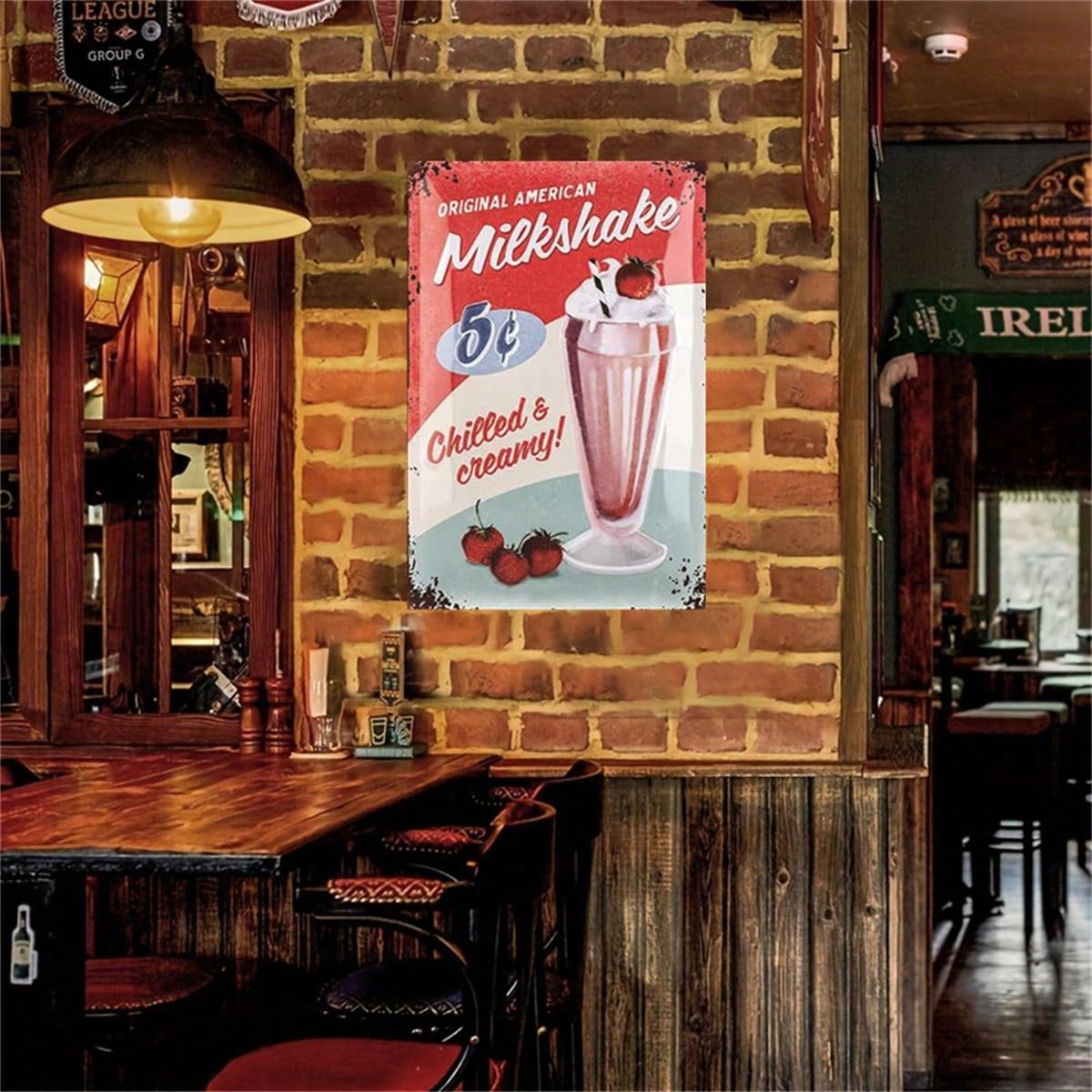 1pc 8*12 Inch Milkshake Gift Idea For USA & Diner Fans, Metal Tin Sign ...