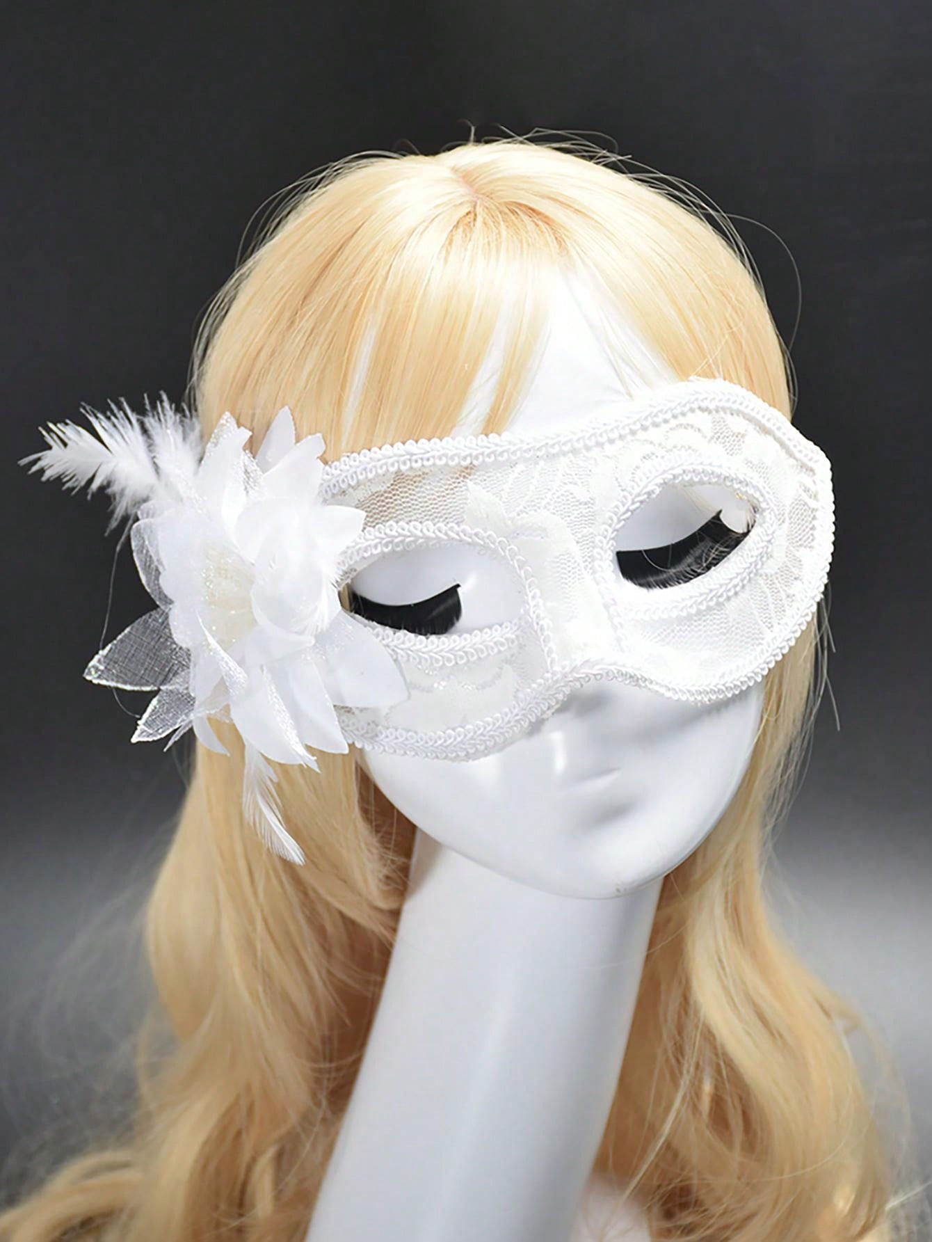 1pc Masked Ball Mask, Transparent Lace Mask With Lily Flower Mask On ...