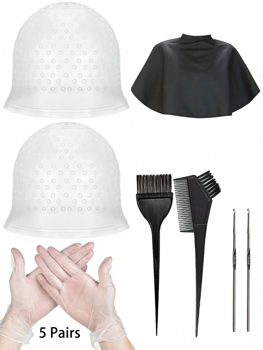 7 Pcs Hair Coloring Highlighting Cap Set Punched Silicone Highlight ...
