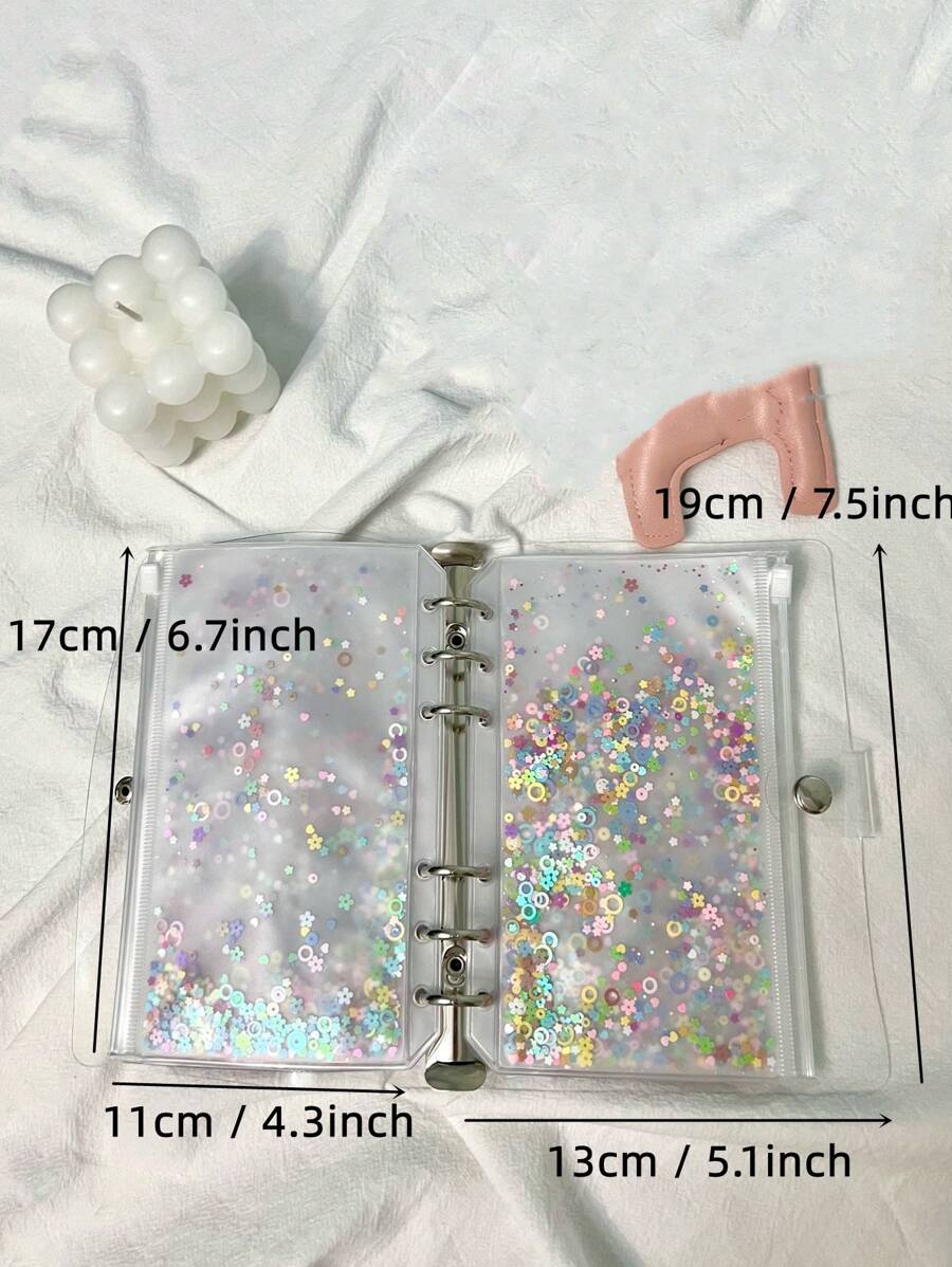 A6 Sequin PVC Refillable Ring Binders, 1 Cover + 10 Inner Pages | SHEIN USA