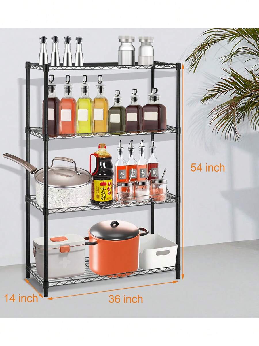 4 Tier Storage Shelving Unit, Steel Wire Shelves Garage Shelving ...