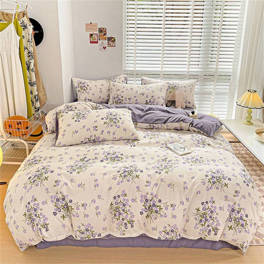 4pcs Fresh Floral Design Bedding Set For All Seasons, Including 1 Quilt ...