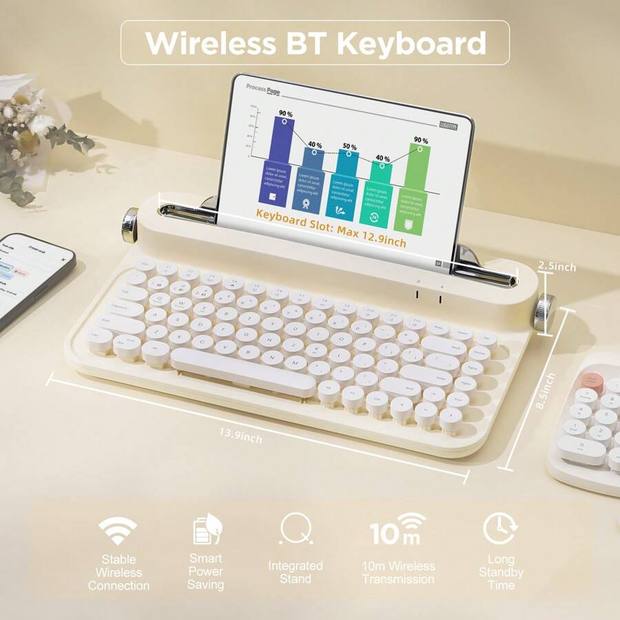 YUNZII ACTTO B305 Wireless Typewriter Keyboard, Retro BT Aesthetic ...