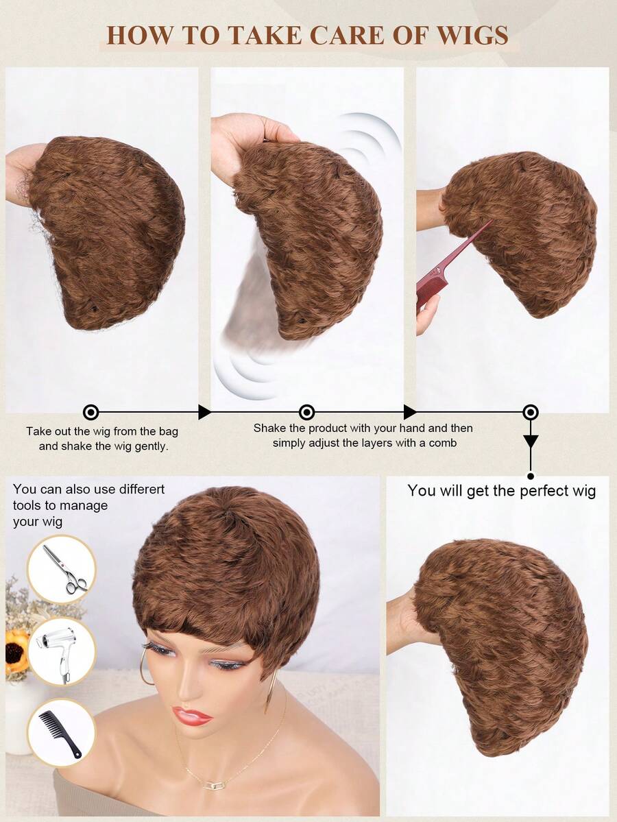 Short Pixie Cut Synthetic Wigs for Women 1B# 3 Inch Natural Synthetic ...