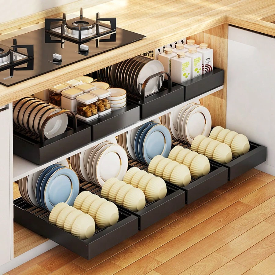1pc Pull Out Cabinet Organizer With Adhesive Film Fixing, Dish Drying ...