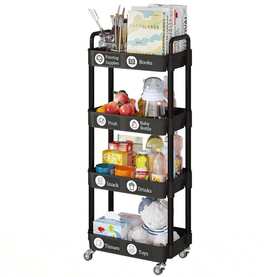 4 Tier Multi-Function Wheeled Mobile Storage Rack, Multi-Layer Book ...