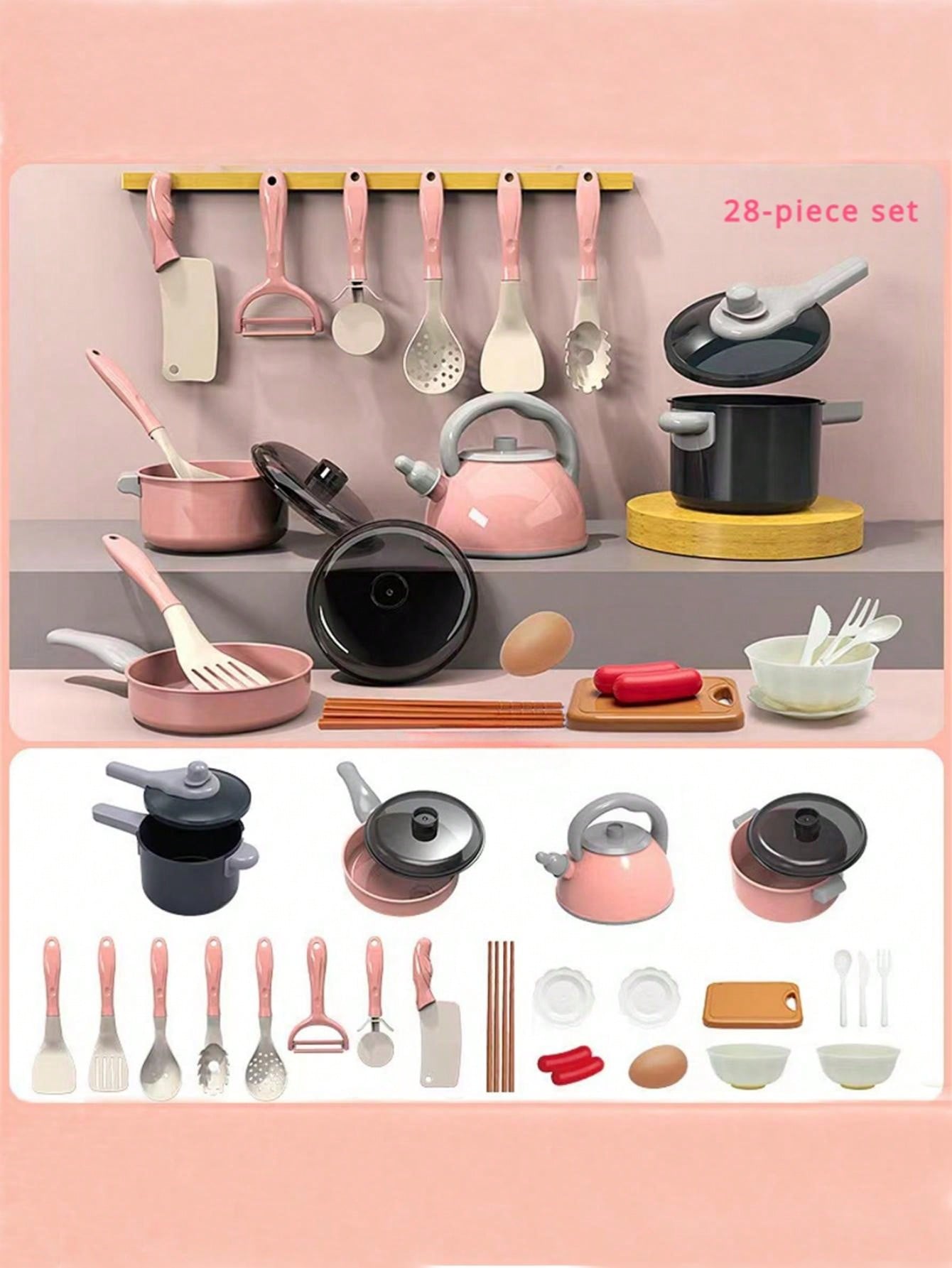 28pcs Kids' Pretend Play Kitchen Set With Miniature Cooking Tools ...