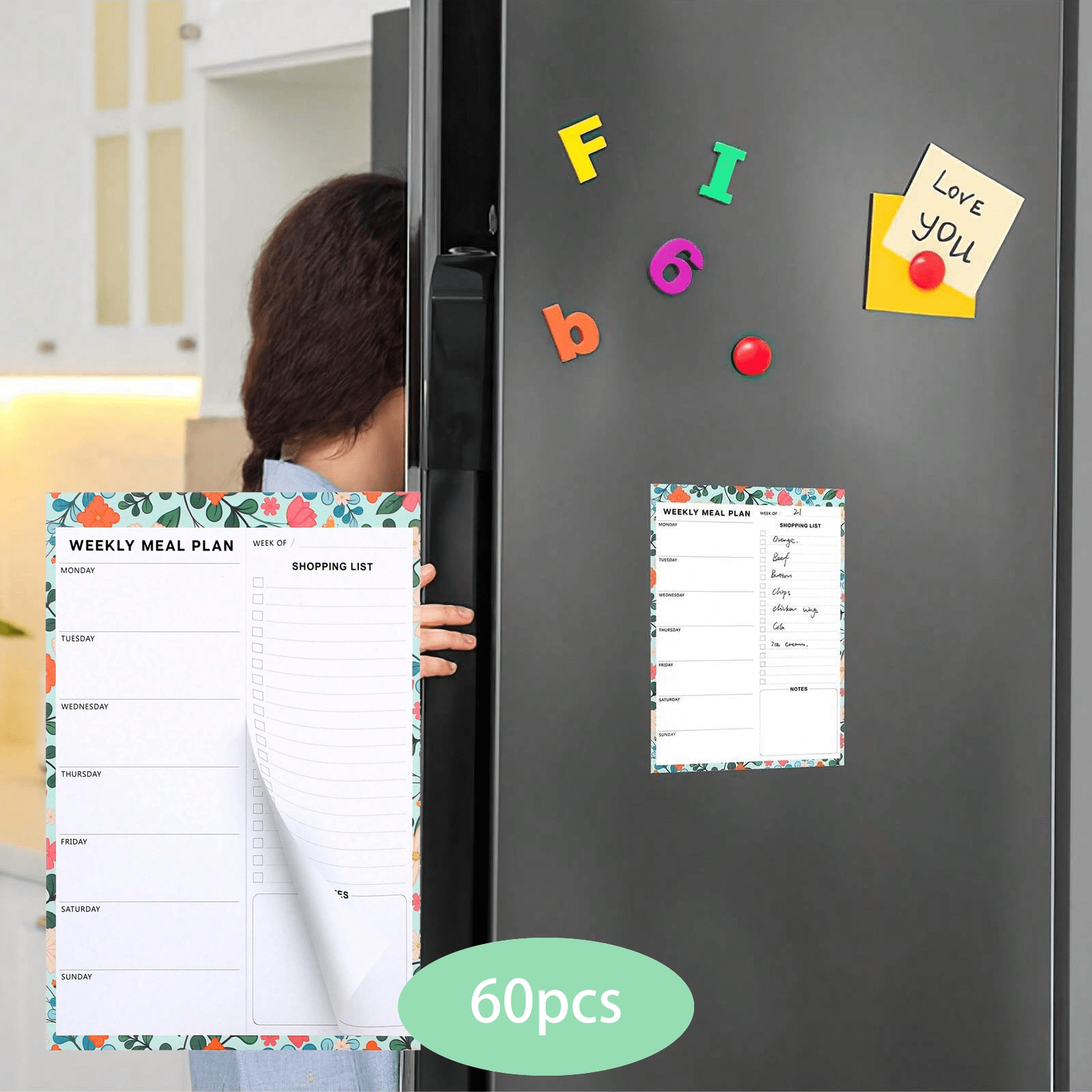 60 Sheets/Weekly Dietary Plans & Magnetic Memo Pad, Magnetic Grocery ...