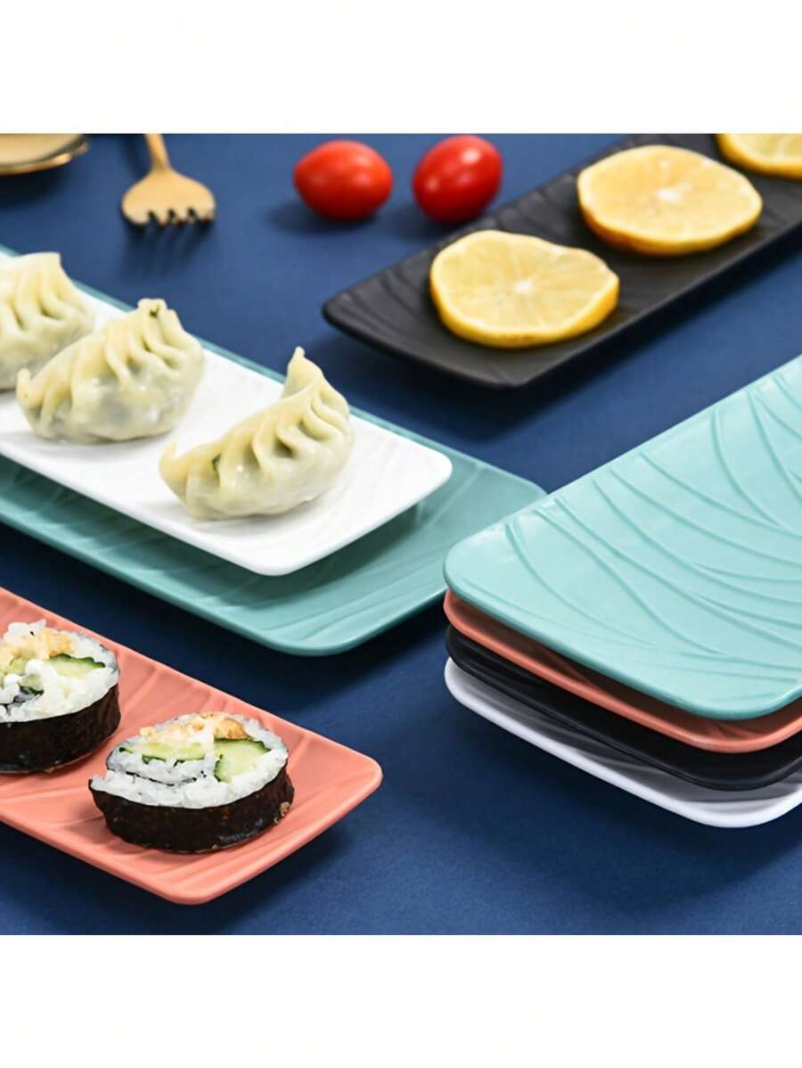 1/3pcs Black Rectangular Sushi Plate, Bbq Plate, Ceramic-Look Snack ...