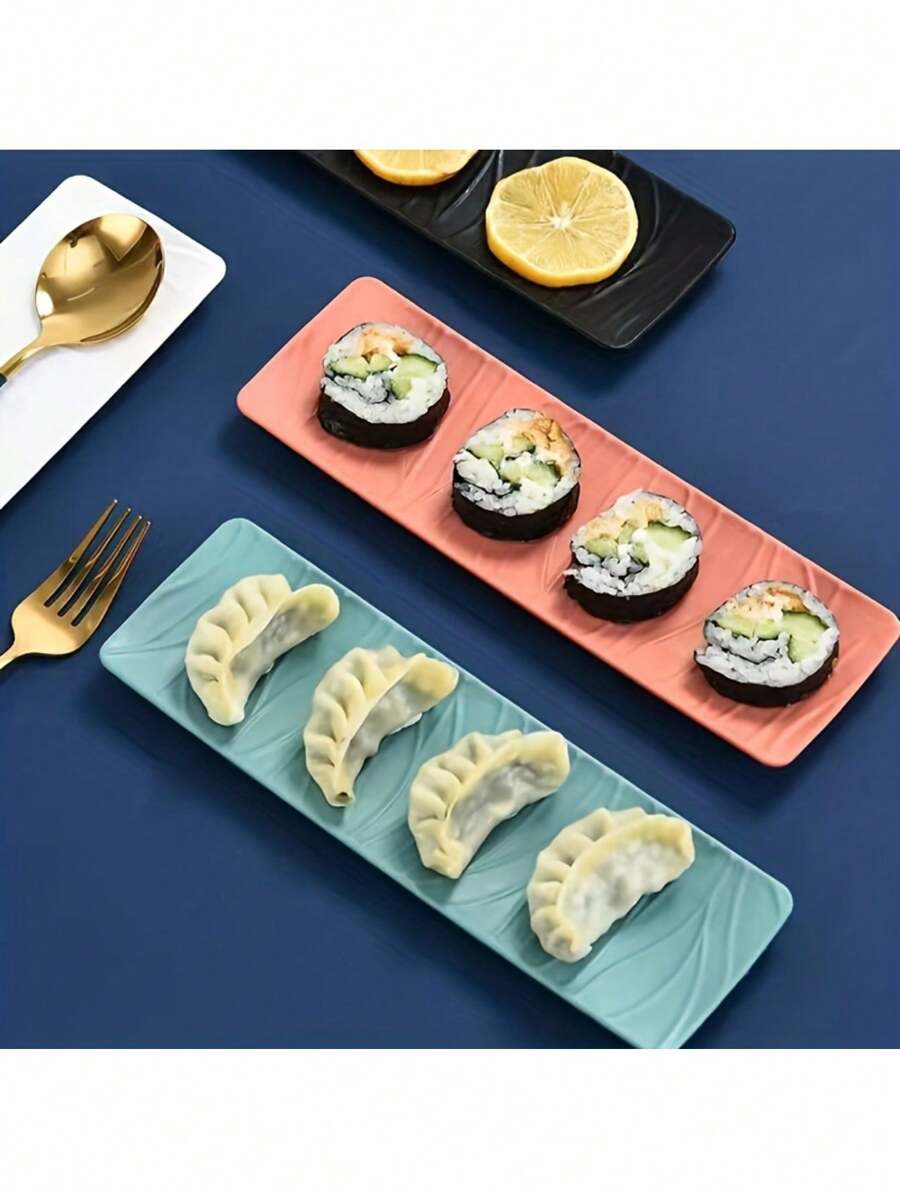 1/3pcs Black Rectangular Sushi Plate, Bbq Plate, Ceramic-Look Snack ...