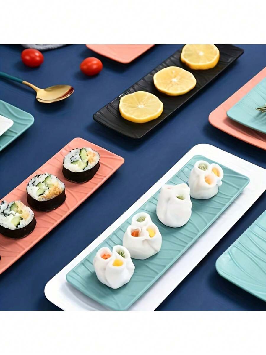 1/3pcs Black Rectangular Sushi Plate, Bbq Plate, Ceramic-Look Snack ...