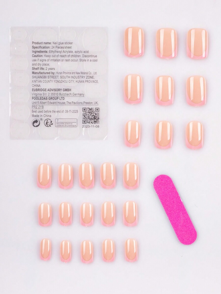 Get Glamorous with 24pcs Medium Square Shape Pink French Tip and ...