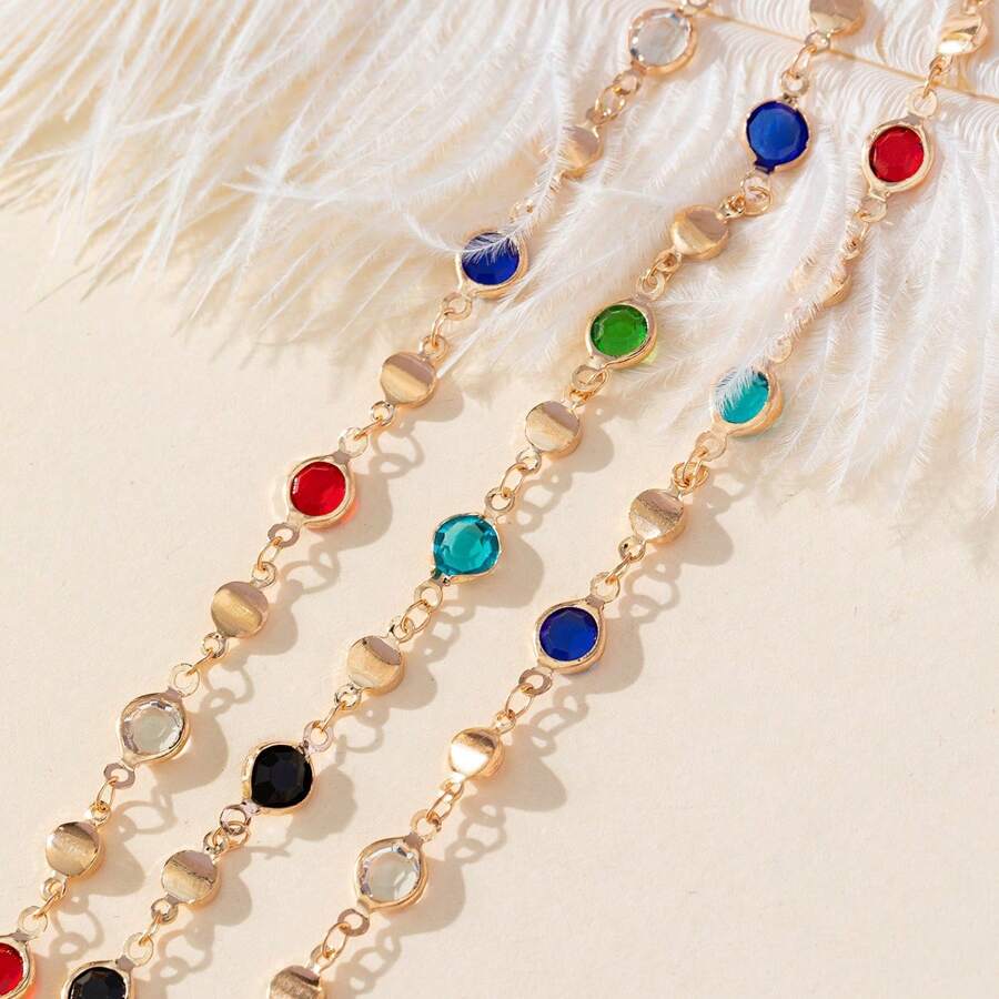 1pc Rose Gold Colorful Glass Bead Body Chain For Party, Clubbing ...