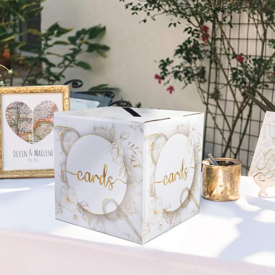 Wedding Card Box With Slot Marble Wedding Envelope Box For Reception ...