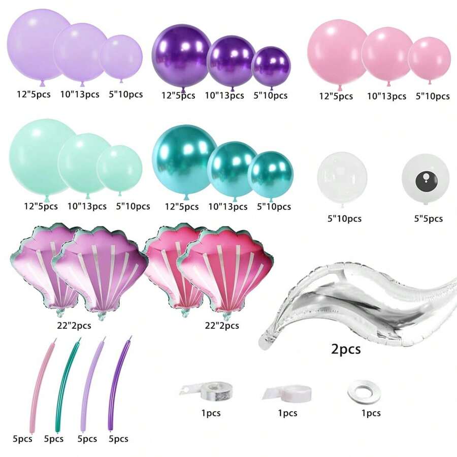 184pcs Mermaid Balloons Flower Garland Arch Kit, Mermaid Birthday Party ...