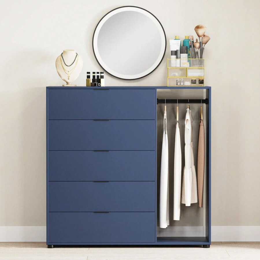 Vrullu 5 Drawer Dresser With Hanging Area, Wood Dressers & Chests Of ...