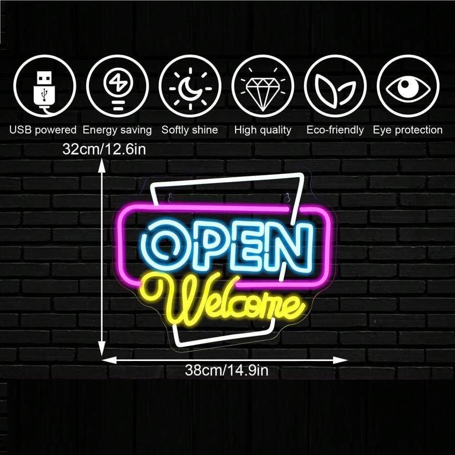 Open Neon Led Signs, Open Welcome Neon Wall Decor, Neon Open Signs With ...