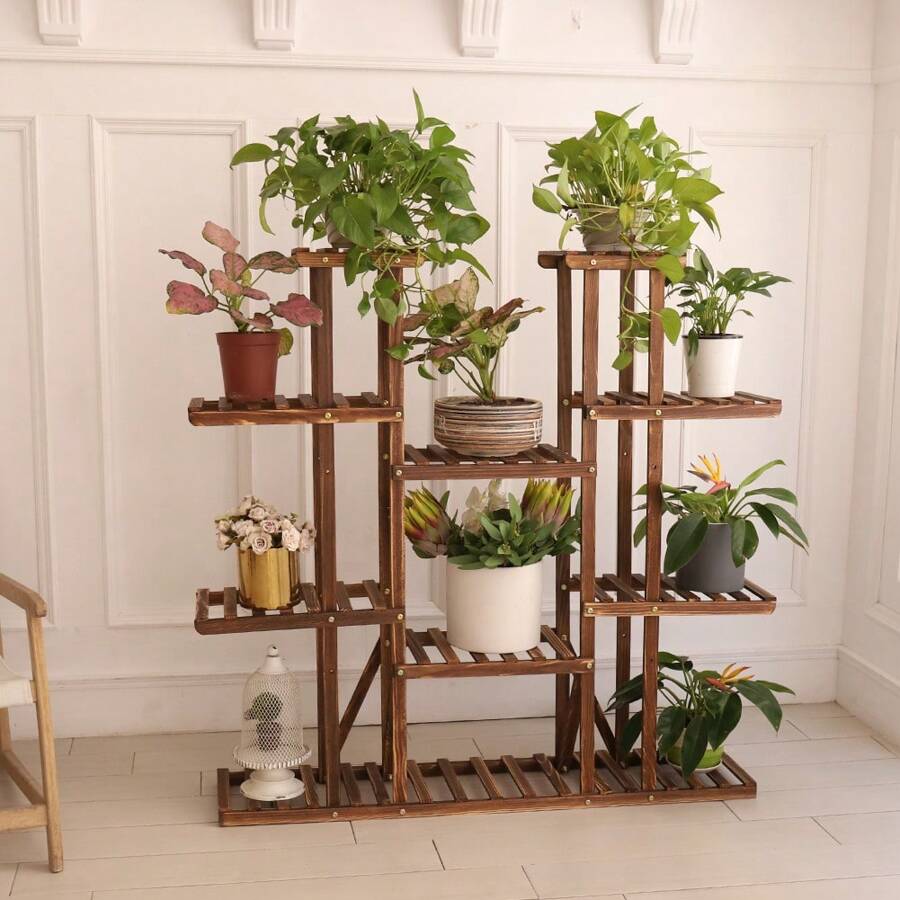 Tiered Plant Stands Indoor, Wooden Plant Shelf Flower Pot Stand Garden ...