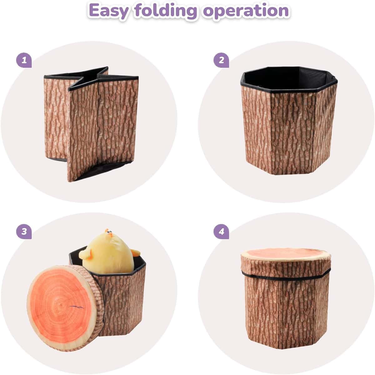 Fruit Storage Stool, Tree Stump Stool, Cut Folding Storage Toy Box ...