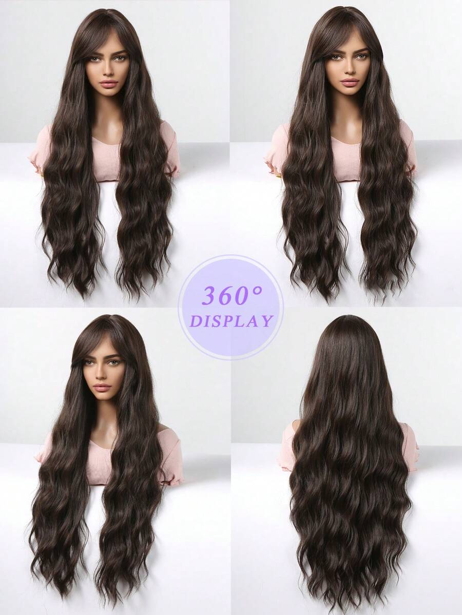 Brown 30 inch Extra Long Curly Wig With Bangs Brown Wigs for Women ...